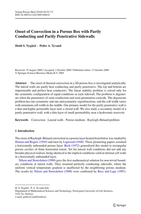 Pdf Onset Of Convection In A Porous Box With Partly Conducting And