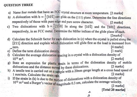 Question Threea ﻿name Four Metals That Have An Fcc