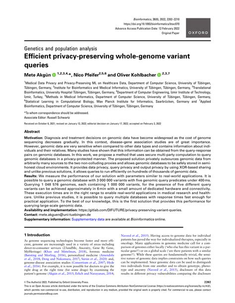 PDF Efficient Privacy Preserving Whole Genome Variant Queries