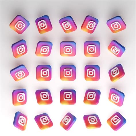 Premium Photo Set Of Instagram Icons In Various Angles On A White