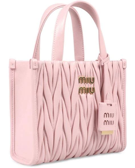 Miu Miu Matelassé Logo lettering Mini Tote Bag in Pink Lyst