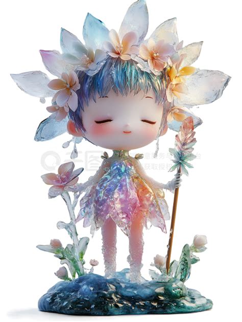 3d卡通人物ai数字艺术 凝华冰箱ip设计3d渲染卡通风儿童女孩手持花朵花环微笑站立插画 Ai立体元素免费下载png格式1856像素编号71802559 千图网