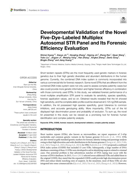Pdf Developmental Validation Of The Novel Five Dye Labeled Multiplex Autosomal Str Panel And