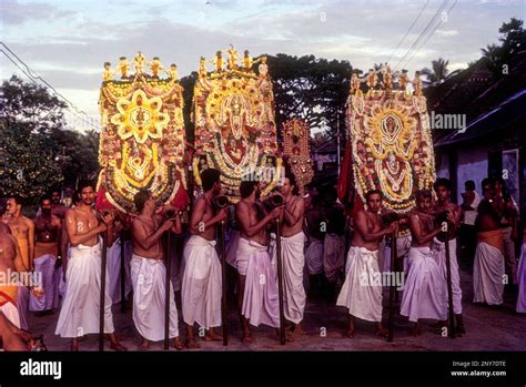 Decorated Gods In Procession Padmanabha Swamy Temple Aaraattu Arattu