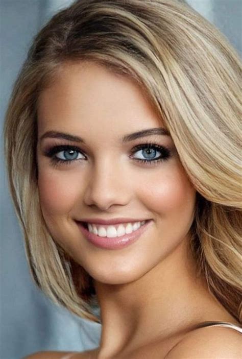 A Woman With Blonde Hair And Blue Eyes Smiles At The Camera While