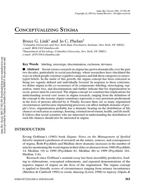 Conceptualizing Stigma Pdf Social Stigma Stereotypes