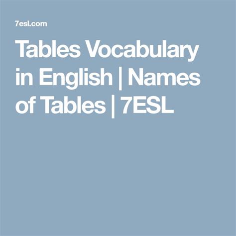 Types Of Tables List Of Tables With Pictures In English E S L