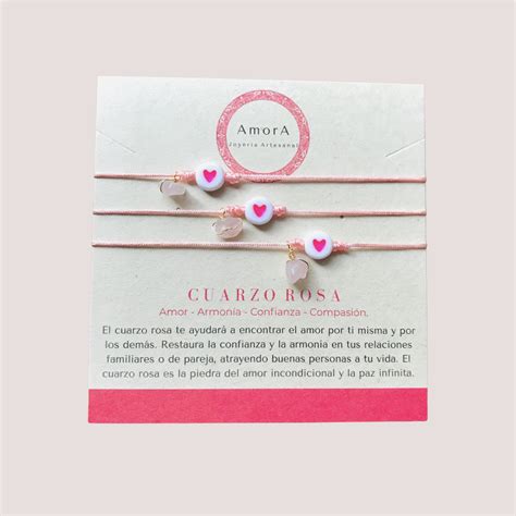 Pulseras cuarzo rosa x3 Amora Accesorios Joyería Artesanal