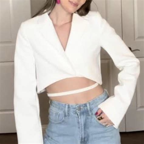 Zara White Cropped Blazer Wrap Around Strings Worn Depop