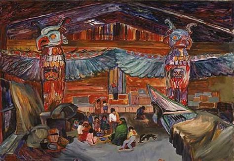 Indian House Interior With Totems Oil On Canvas 1912 Emily Carr