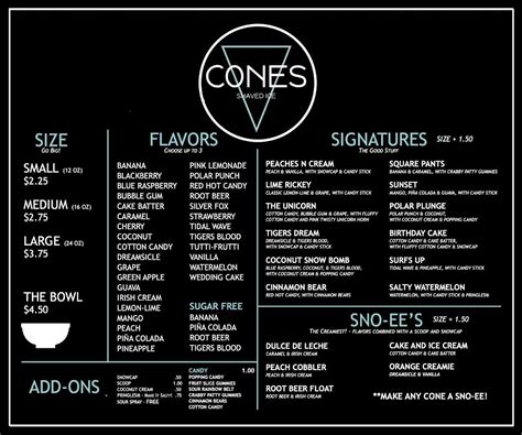 Menu At Cones Shaved Ice Desserts Cedar City