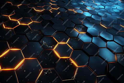 アブストラクトテクノロジーの背景に輝く六角形 3d レンダリング トーン化された画像 フューチャリスト ハイテク 黒い背景に六角形 Ai 生成