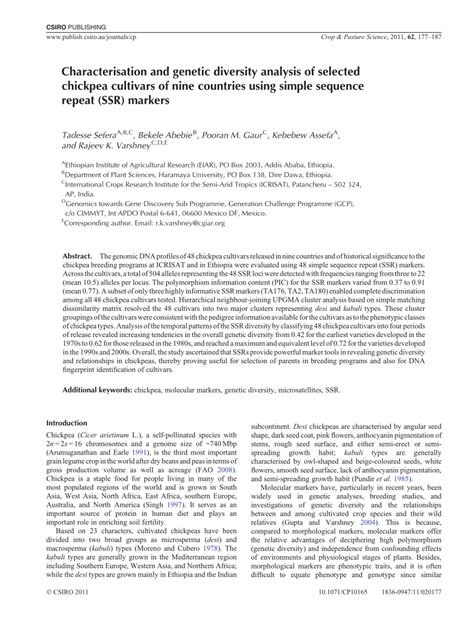 pdf characterisation and genetic diversity analysis of selected