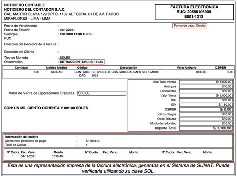 Forma De Pago Factura Electrónica Sunat Noticiero Contable