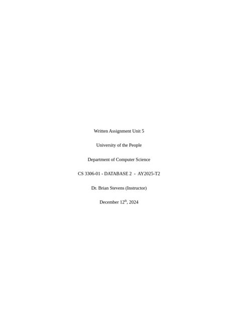 Cs 3306 01 Written Assignment Unit 5 Pdf Backup Databases