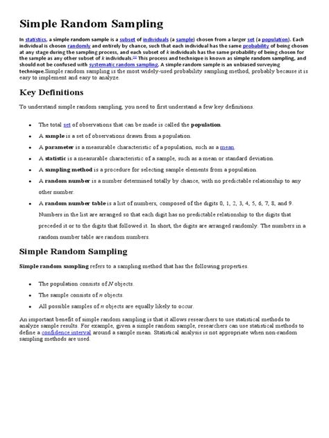 simple random sampling pdf sampling statistics randomness