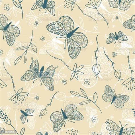 우아한 꽃과 창조적 인 나비 원활한 패턴 아름다운 배경 패션 인쇄 섬유 배경 화면 초대장 배너에 좋은 벡터 표면 디자인 고풍스런에 대한 스톡 벡터 아트 및 기타 이미지