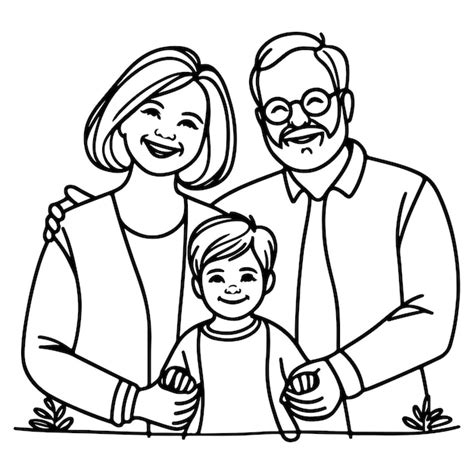 Arte contínua de uma linha preta desenhando família feliz pai e mãe