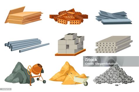 Set Of Building Materials Vector Isolated Objects Stock Illustration