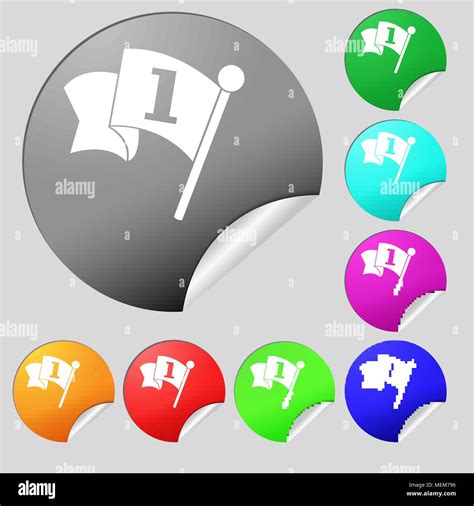 Flag Icon Sign Set Of Eight Multi Colored Round Buttons Stickers