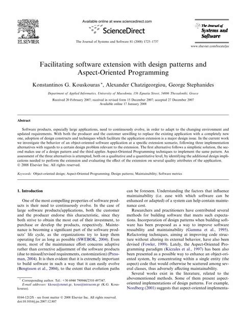Pdf Facilitating Software Extension With Design Patterns And Aspect