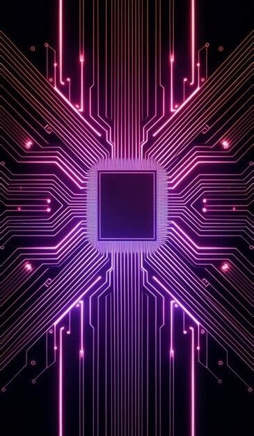 Circuit Board Glowing Purple And Blue With Central Processor Premium