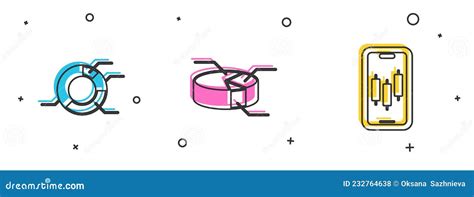 Set Pie Chart Infographic And Mobile Stock Trading Icon Vector Stock