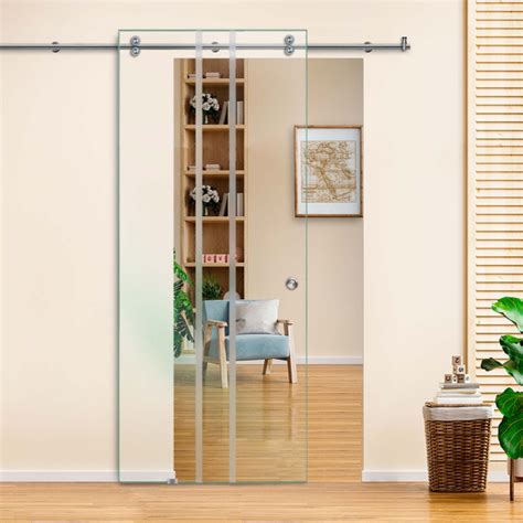 Single Sliding Glass Barn Door With Frosted Design V2000 34x84