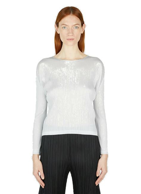 Pleats Please Issey Miyake Classic Pleated Long Sleeve Top In Grey