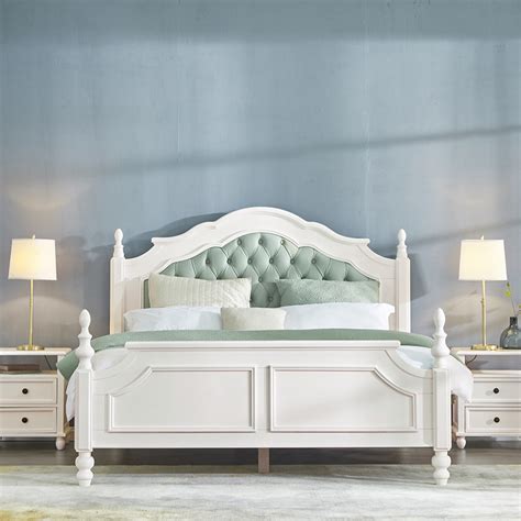 熙和轻奢意式软包全实木大床现代白色婚床美式双人床头层牛皮家具 虎窝淘