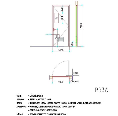 1000×2400 Sized Single Swing Door Design Is Given In The Autocad 2d