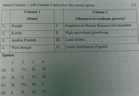 Match Column 1 With Column 2 And Select The Correct Option 1begin T