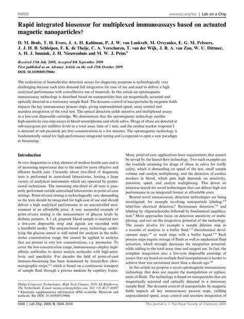 Pdf Rapid Integrated Biosensor For Multiplexed Immunoassays Based On