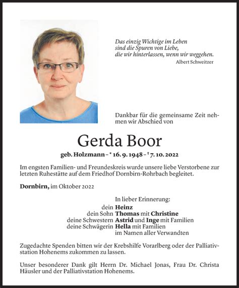 Todesanzeigen Von Gerda Boor Todesanzeigen Vorarlberger Nachrichten