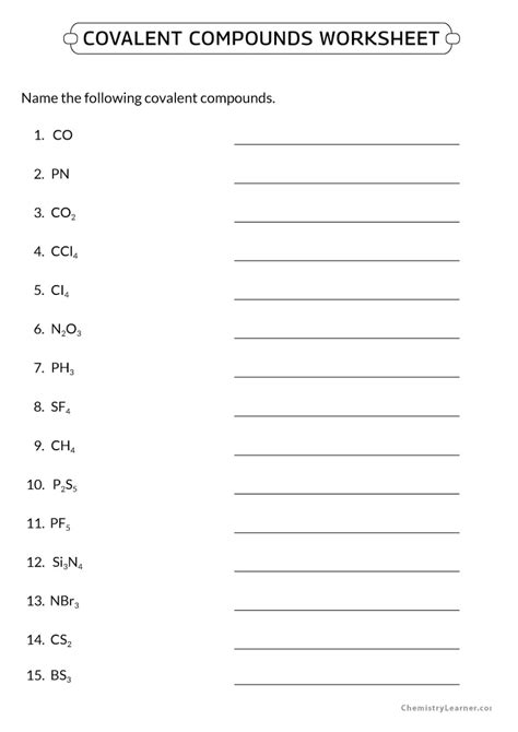 Covalent Compounds Worksheet Answer