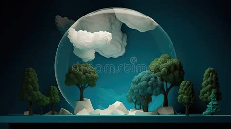 Interior With Circular Architecture Form In 3d Style Abstract Room With Arc Element And Trees