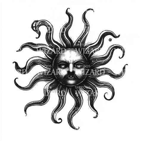 Black Sun With Radiant Flames Tattoo Design Tattoos Wizard Designs