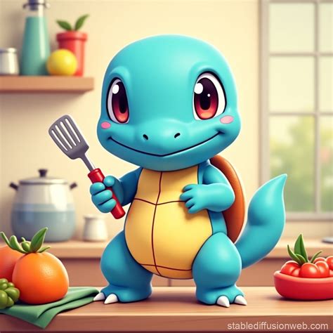 Cute Squirtle Cooking In A Kitchen Prompts Stable Diffusion Online