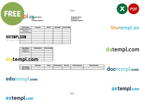 Check Stub Template In Excel And PDF Format Version 2
