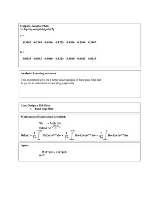 MATLAB CODE OF FIR Filter Designing LPF HPF BPF BSF PDF Technology Computing