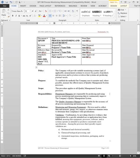 Iso Process Monitoring Measurement Procedure