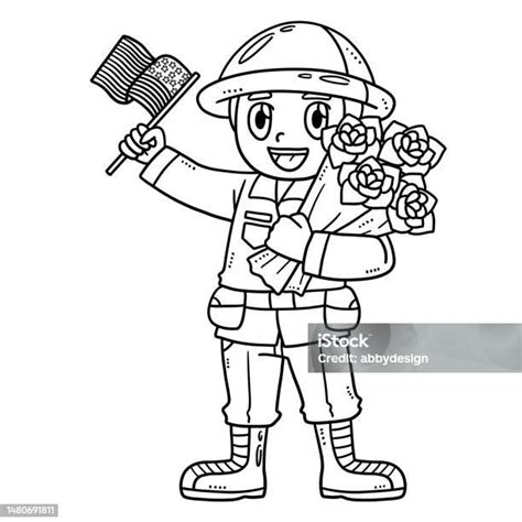 군인 꽃다발과 깃발 고립 된 색칠하기 Remembrance Day에 대한 스톡 벡터 아트 및 기타 이미지