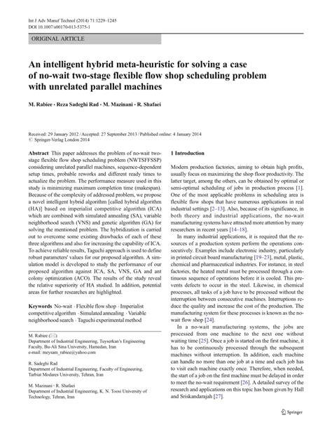 PDF An Intelligent Hybrid Meta Heuristic For Solving A Case Of No