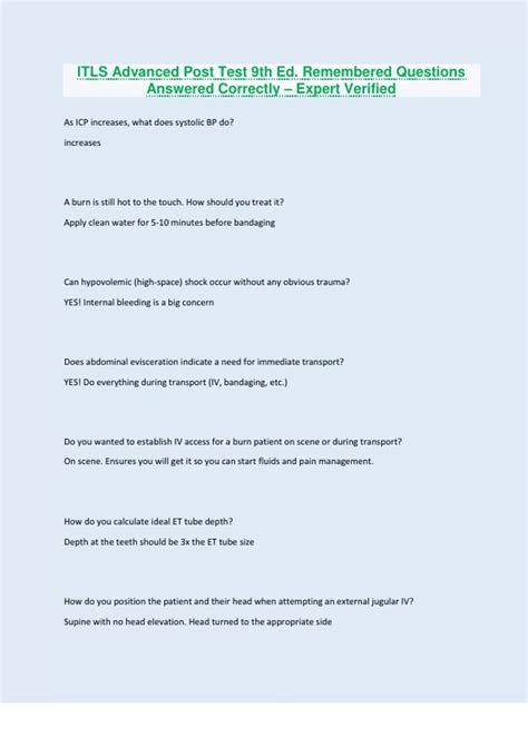Itls Advanced Post Test 9th Ed Remembered Questions Answered Correctly