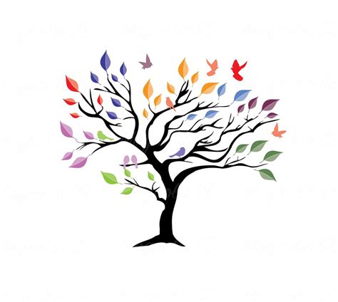 Tree With Colorful Leaves And Birds SVG Abstract Tree DXF Etsy