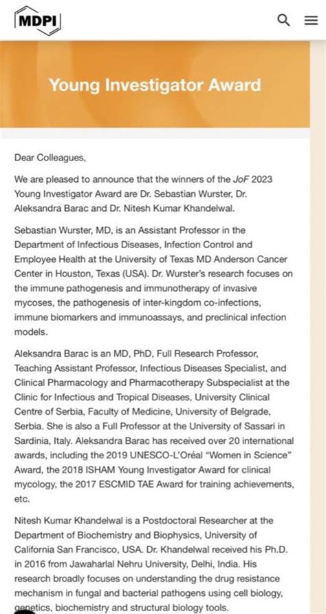 Nitesh Kumar Khandelwal On Linkedin Delighted To Announce That I Received Journal Of Fungi Jof