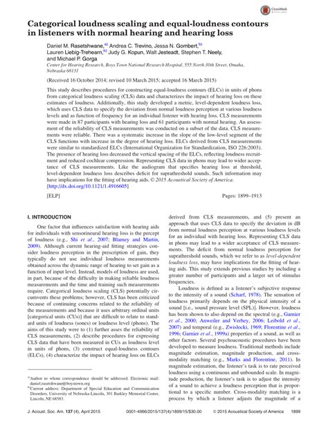 Pdf Categorical Loudness Scaling And Equal Loudness Contours In