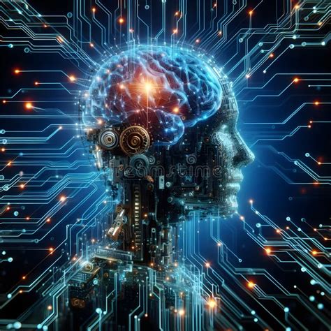 Artificial Intelligence Robot Brain Electronics Connections Dark