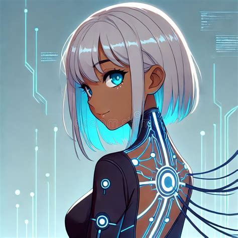 Advanced Robotic Girl With Cybernetic Spine Stock Illustration