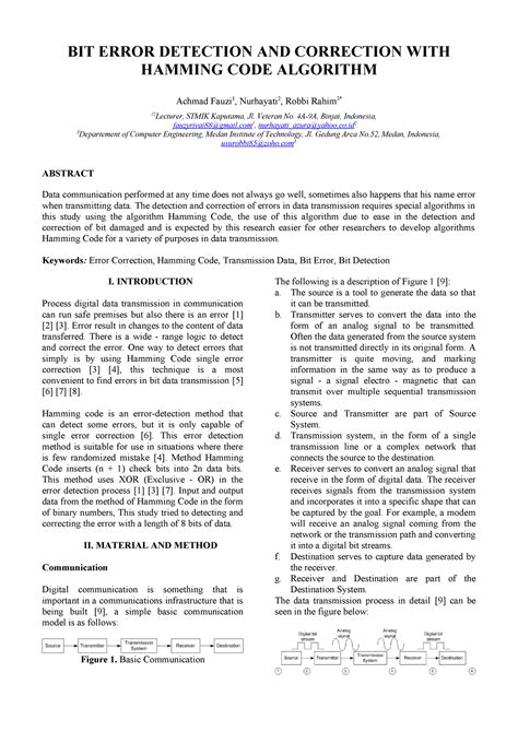 Bit Error Detection And Correction With Hamming Code Algorithm Bit